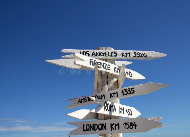 Cities Distance Arrow Signs Stock Photo - Image of pole, international ...