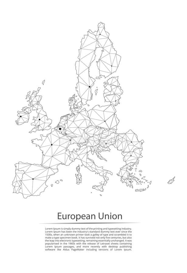 European Union Communication Network Map. Vector Low Poly Image of a ...