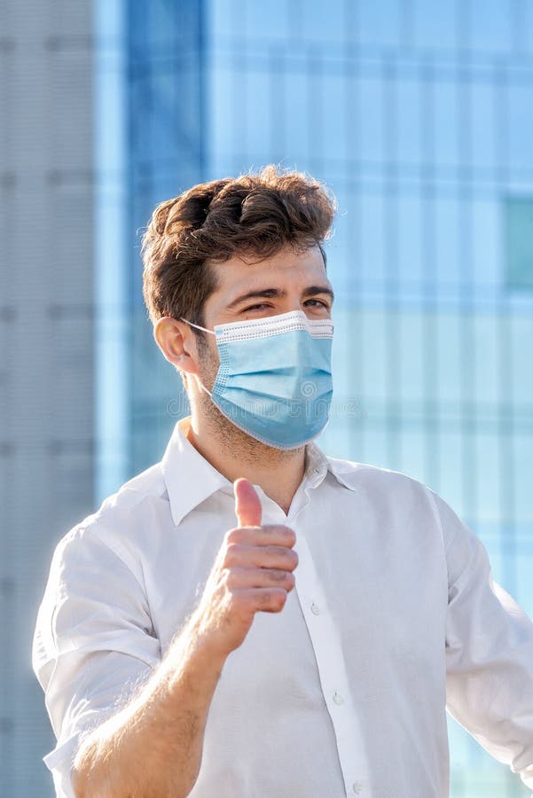 Citizen with Sanitary Mask Doing Positive Gesture with Hand Stock Photo ...
