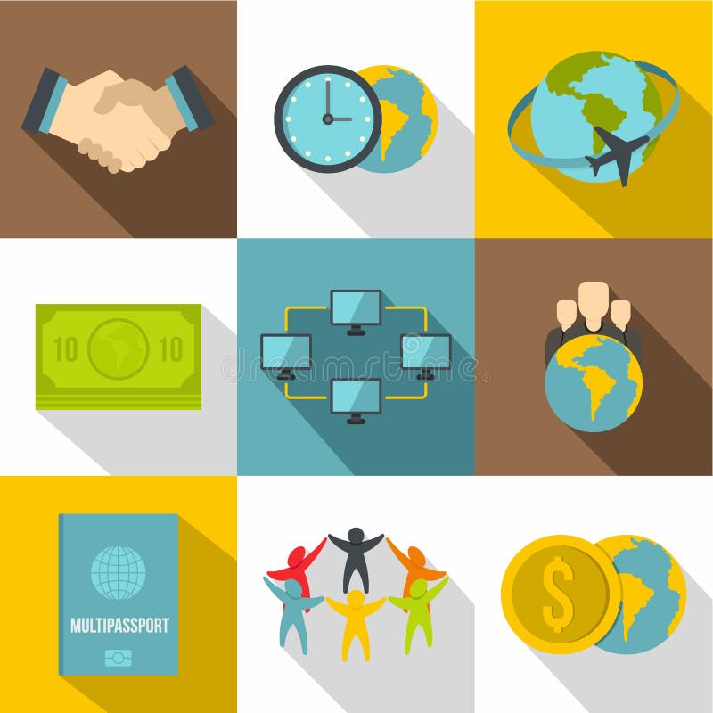 Citizenship Icons Set, Flat Style Stock Vector - Illustration of sign ...