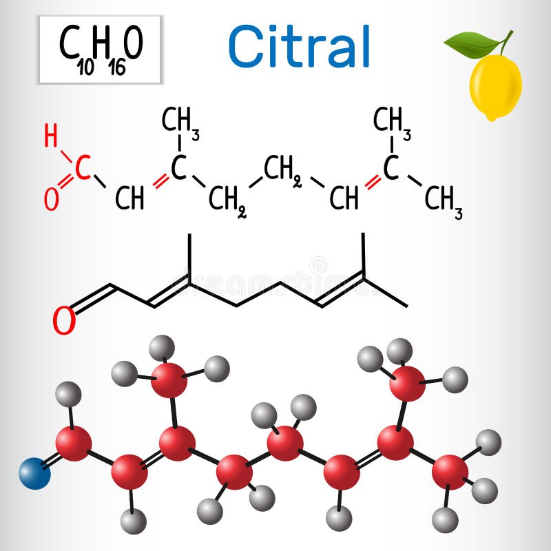 Citral Lemonal. Aldehydes in Nature Stock Vector - Illustration of atom ...