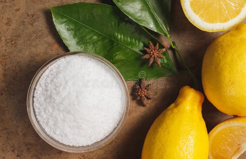 Citric Acid and Lemons on Stone Background Stock Photo - Image of ...