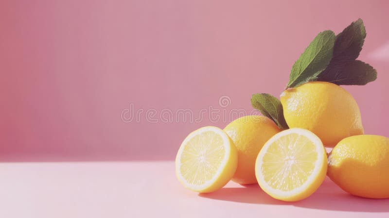 Citrus Frame on Pastel Pink with Mint Minimal Fruit Layout with Lemon ...