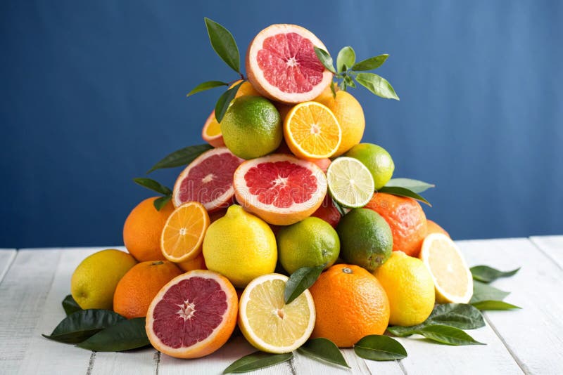 Citrus Fruit Pyramid with Leaves Stock Illustration - Illustration of ...