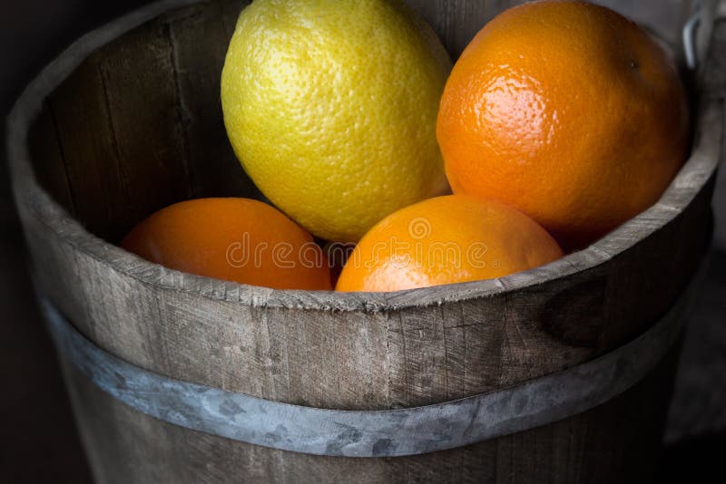Citrus Fruit in a Wooden Bucket Stock Image - Image of summer, fresh ...