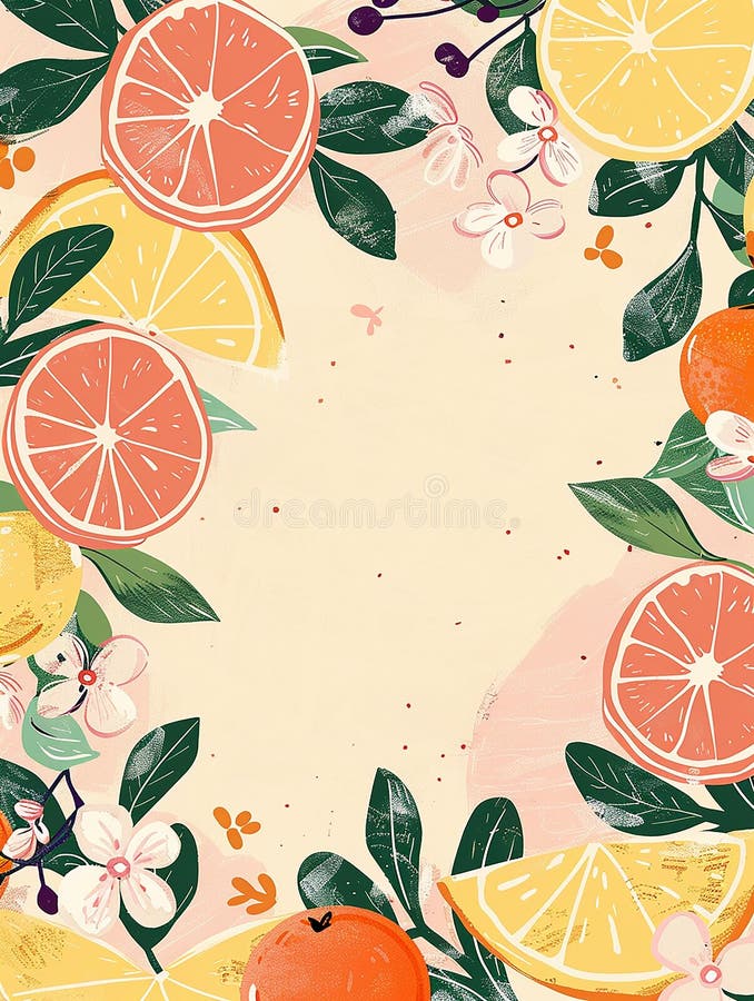 Citrus Fruits on Pink Background Stock Illustration - Illustration of ...