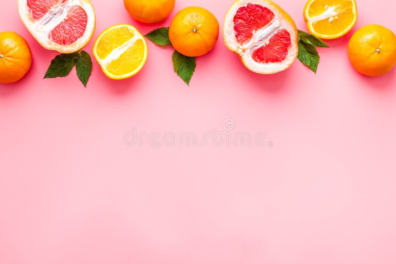 Citrus Fruits on Pink Background Top View Stock Image - Image of group ...