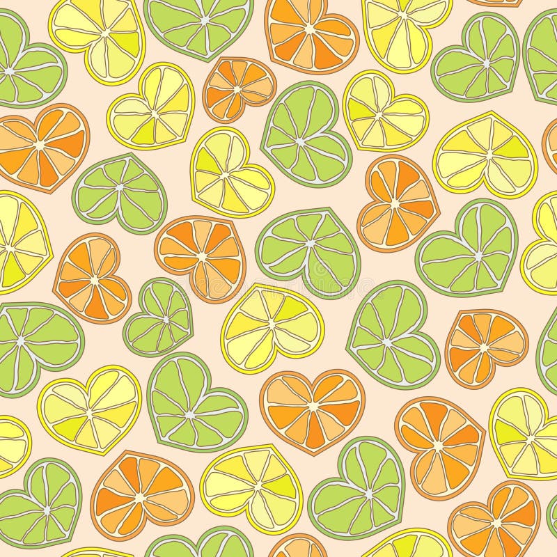 Citrus Hearts Seamless Pattern Stock Illustration - Illustration of ...