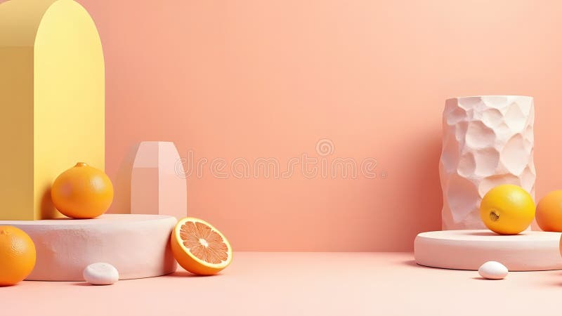 Citrus-Inspired Geometric Stone Composition with Silk-Like Reflections ...
