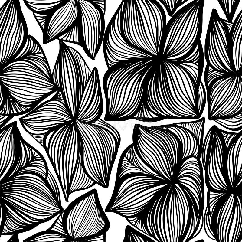 Black Abstract Zentangle Flowers Seamless Pattern Stock Illustration ...