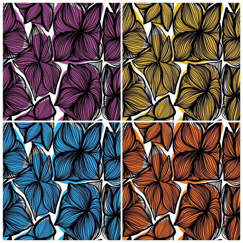Black Abstract Zentangle Flowers Seamless Pattern Stock Illustration ...