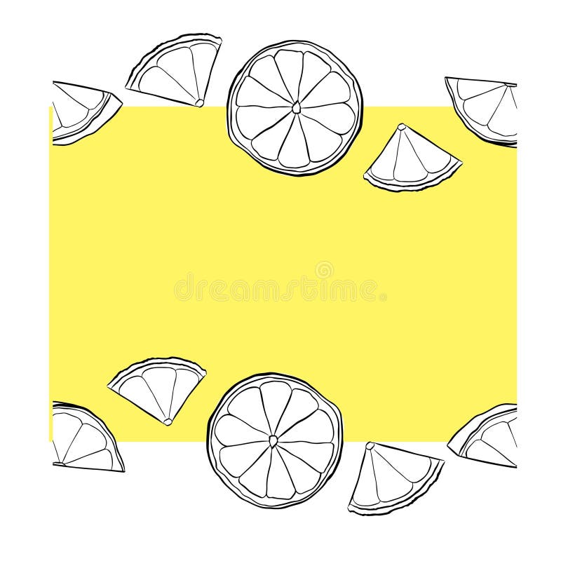 Citrus Lemon Slices Horizontal Seamless Border Frame. Black and White ...