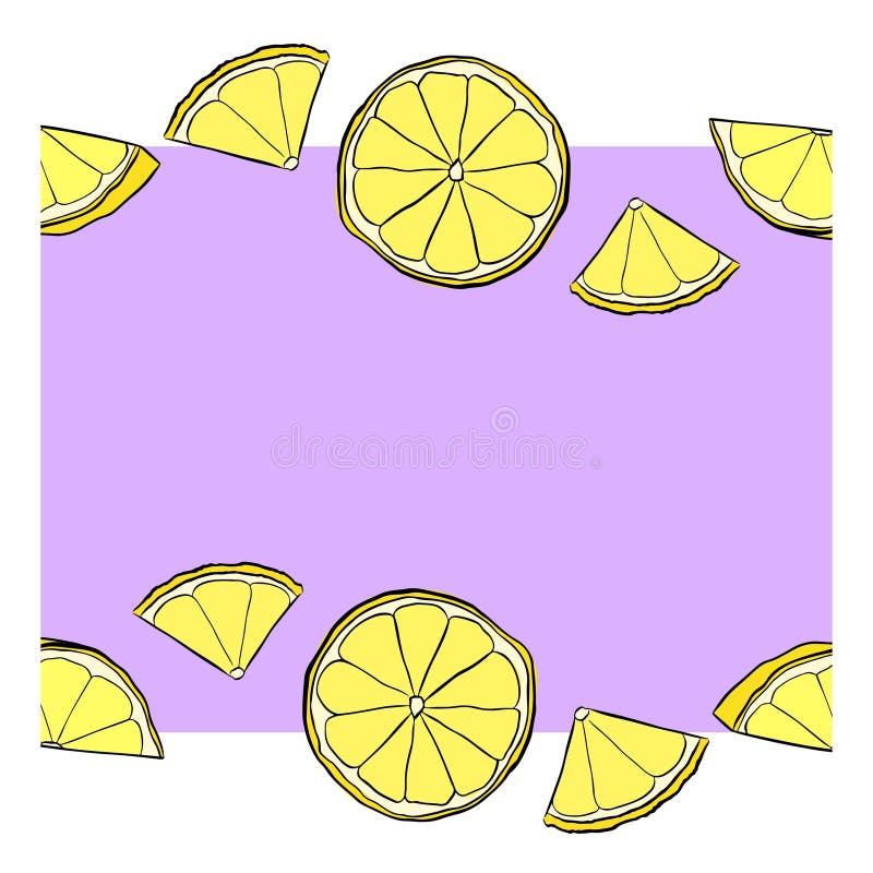 Citrus Lemon Slices Horizontal Seamless Border Frame. Yellow Colored ...