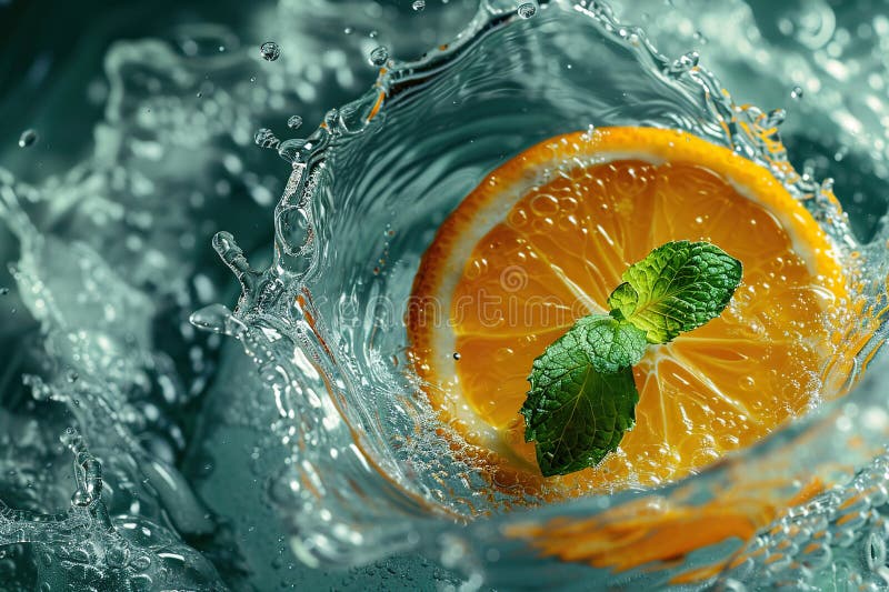 Citrus Lemonade. Swirl of Lemon, Orange, Mint and Water. Generated by ...