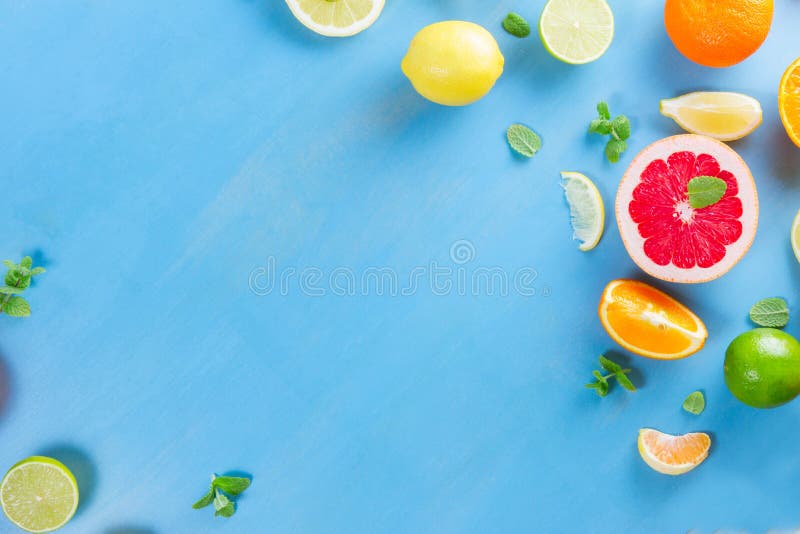 Citrus pattern on blue stock photo. Image of citrus - 114439854