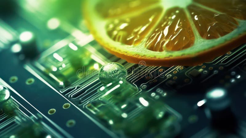 Citrus Sliced on Electronic Circuit Board. AI Generated 3d Image Stock ...