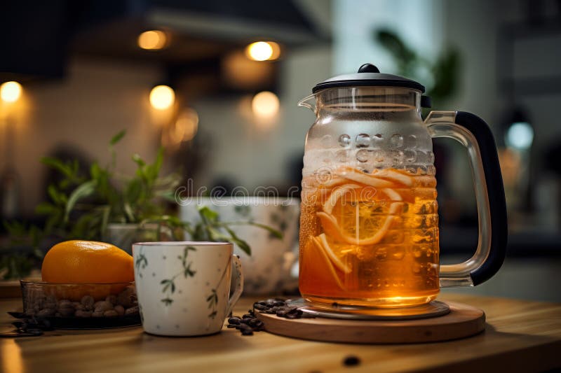 Citrus Tea in a Glass Teapot Ai Generative Stock Image - Image of ...