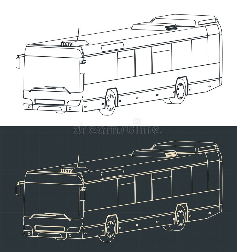 City Bus Isometric Blueprints Stock Illustration - Illustration of ...