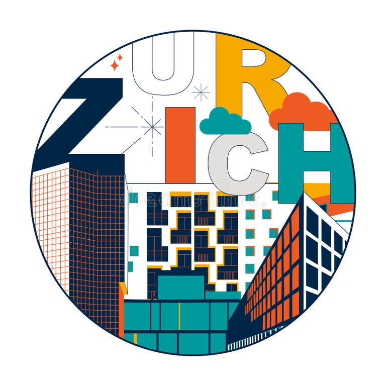 Typography Word "Zurich" Branding Technology Concept Vector Stock ...