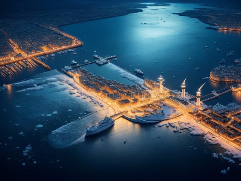 City Activity in the Snow Region at Night Stock Illustration ...