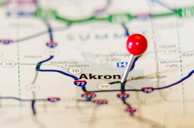 City Akron pin on the map stock image. Image of local - 44352339