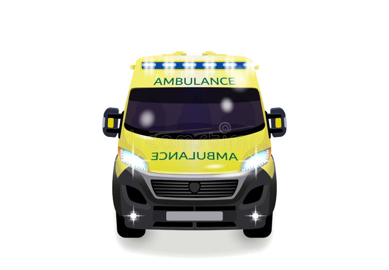 City Ambulance with Shadow. Varian UK. Front View from the Point of ...