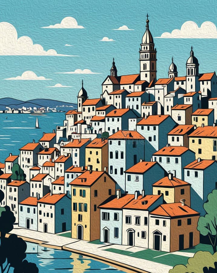 City Architecture. Oil Paint. Printable Pattern for Wall Decorations ...