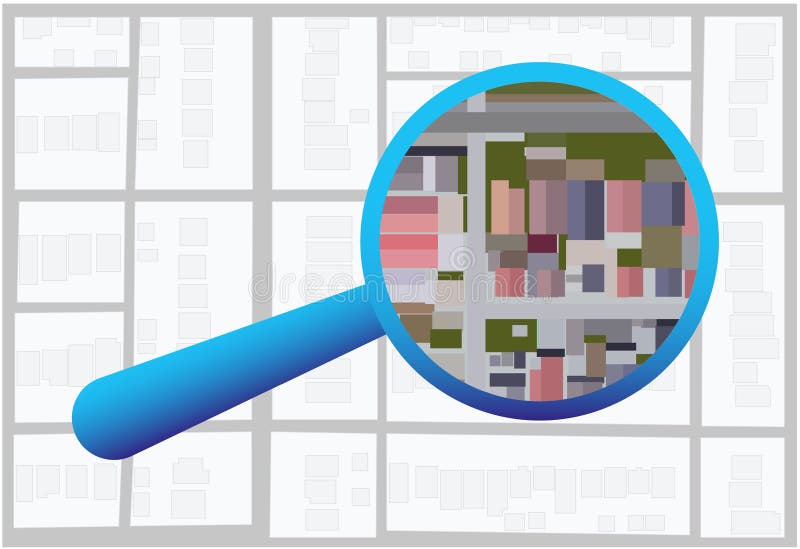 City Area from a Plot of Land Using a Magnifying Glass, Vector ...