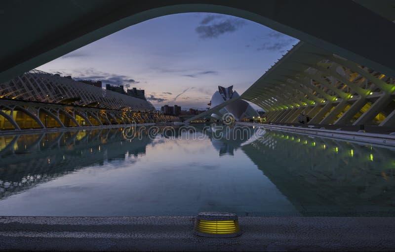 City of Arts and Science with Reflections at Night Editorial Photo ...