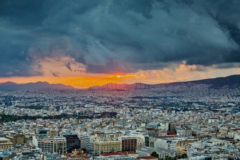 Acropolis of Athens Greece at Cloudy Sunset Stock Image - Image of ...
