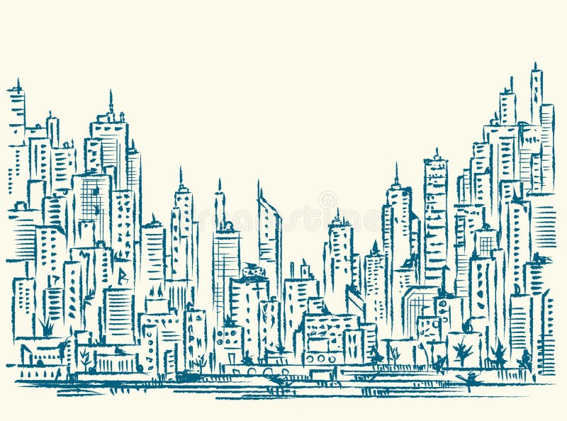 City Background. Hand Drawn Illustration Stock Vector - Illustration of ...