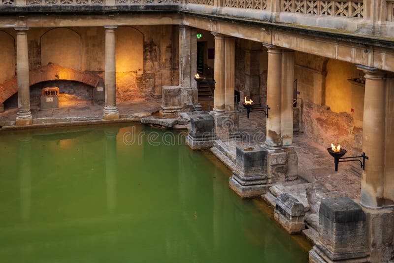 City of Bath, UK. 07-08-2021. Ancient Roman Baths in the Evening ...