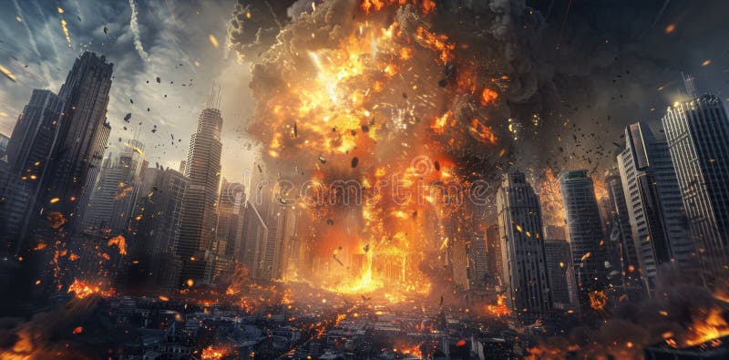 A City is Being Destroyed by a Huge Explosion, AI Stock Image - Image ...
