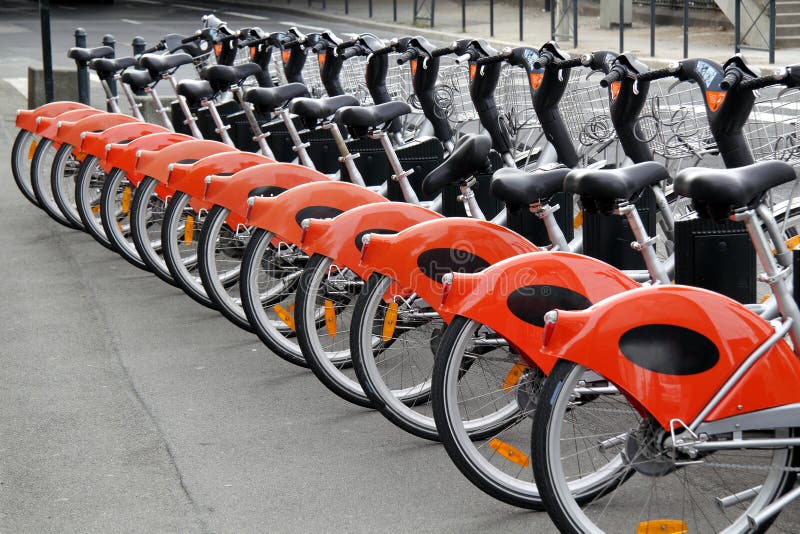 Yellow bicycle rental stock photo. Image of light, city - 86830302