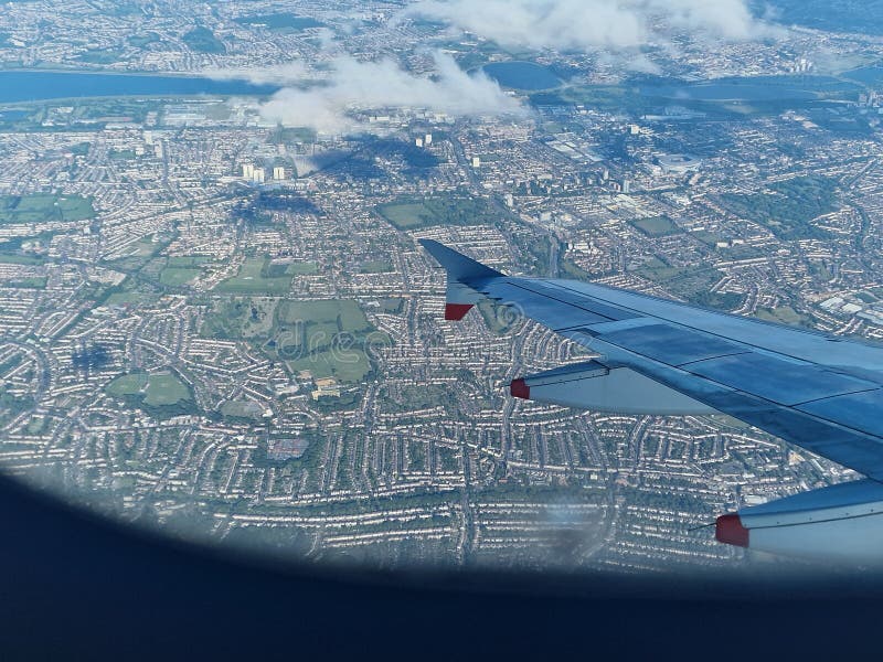 City Bird View in Plane Window Stock Photo - Image of background, bird ...