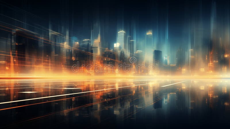 The City is Blurred into Motion. City Lights Reflected in the Water ...