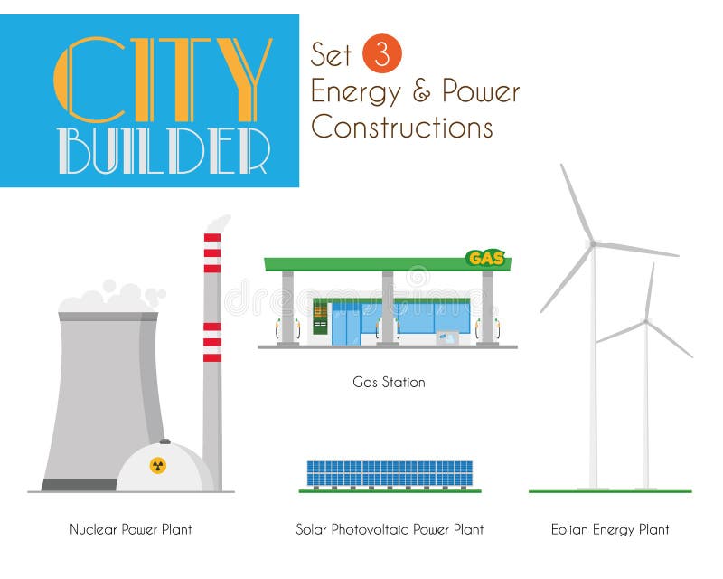 City Builder Set 3: Energy and Power Constructions Stock Vector ...