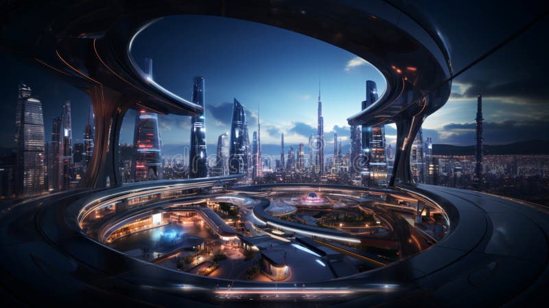 City Building at Night with Neon Lights Stock Photo - Image of ...