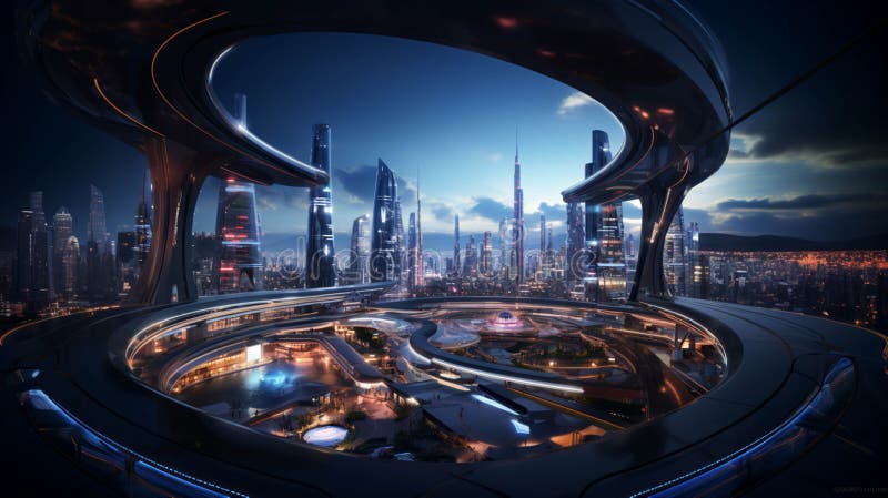 City Building at Night with Neon Lights Stock Image - Image of ...