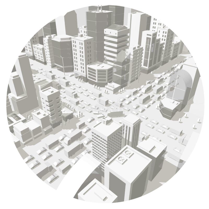 City Buildings in the Circle. Background Street in Light Gray Tones. 3d ...