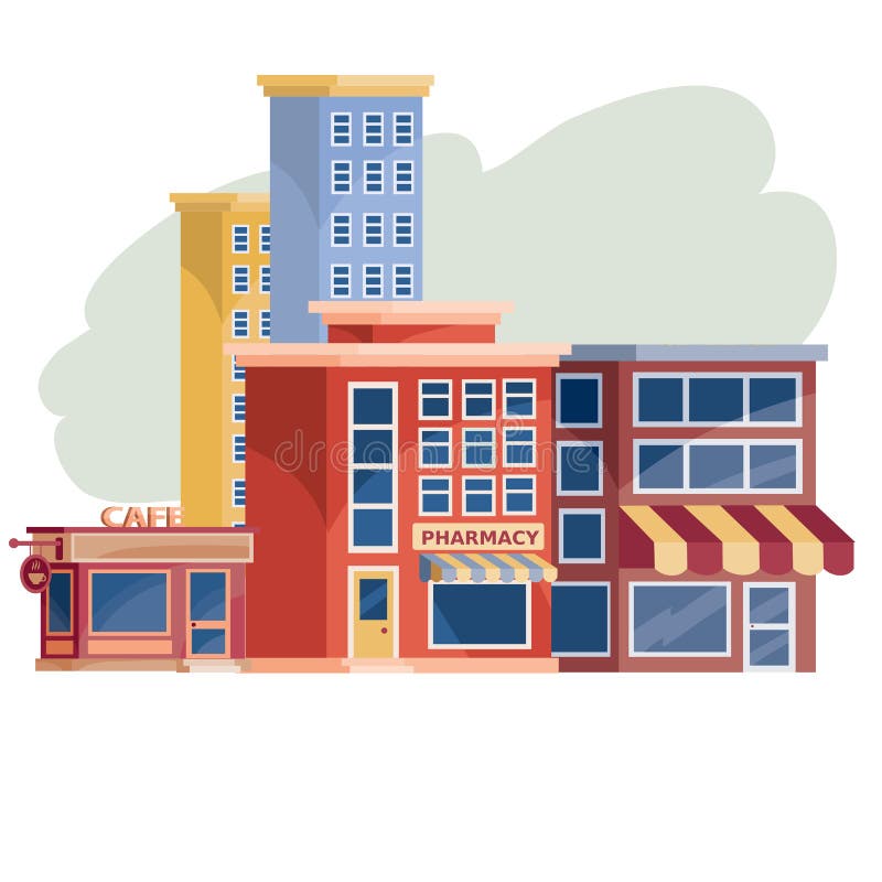 City Buildings, Cityscape of Pulp, Shops, Isolated Object on a White ...