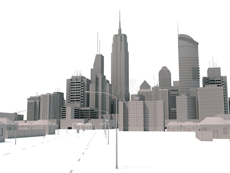 City Buildings 3D Rendering on White Background Stock Illustration ...