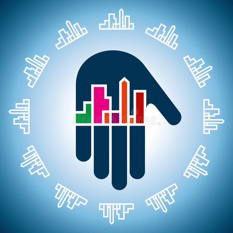 City Buildings Inside of Hand Stock Vector - Illustration of night ...