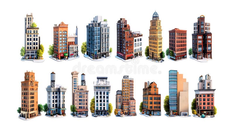 City Buildings on Transparent Background Stock Illustration ...
