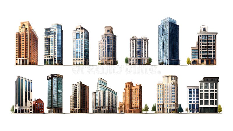 City Buildings on Transparent Background Stock Illustration ...