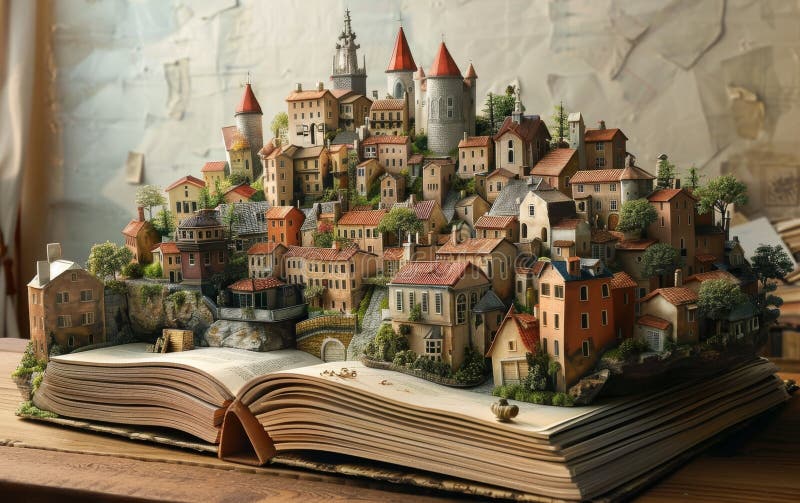 A City Built on the Back of a Giant Book Stock Illustration ...