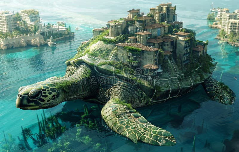 A City Built on the Back of a Giant Turtle Stock Illustration ...