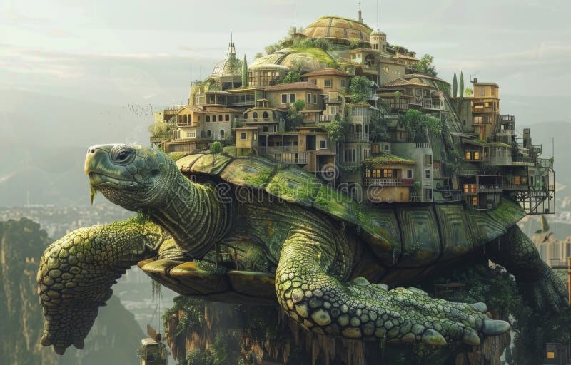 A City Built on the Back of a Giant Turtle Stock Illustration ...