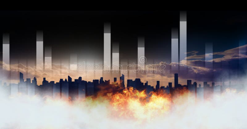 City with burning fire stock illustration. Illustration of burning ...