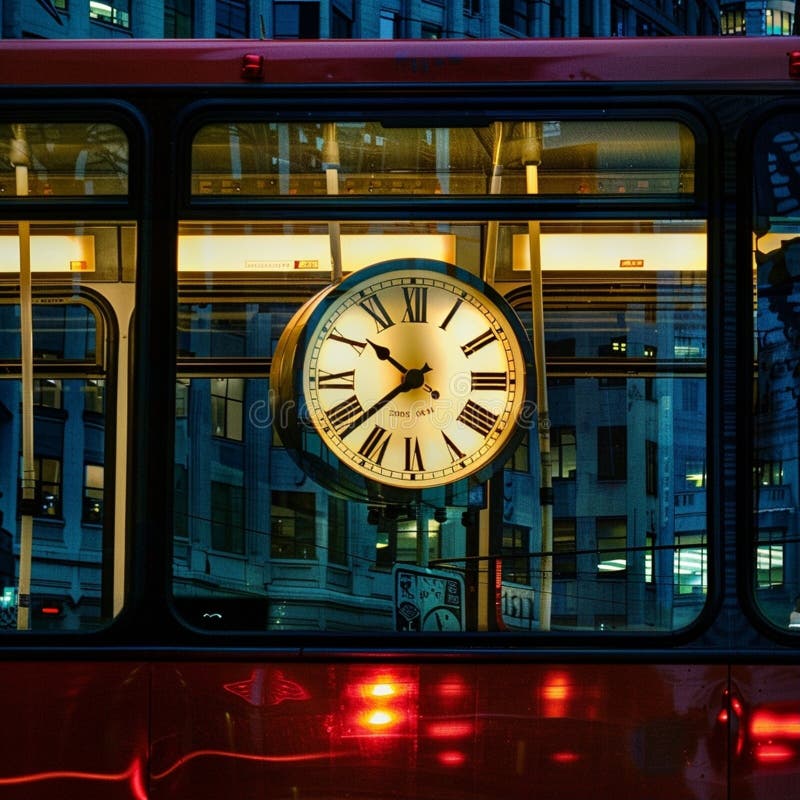 City Bus Adorned with a Prominent Large Clock Display Stock ...